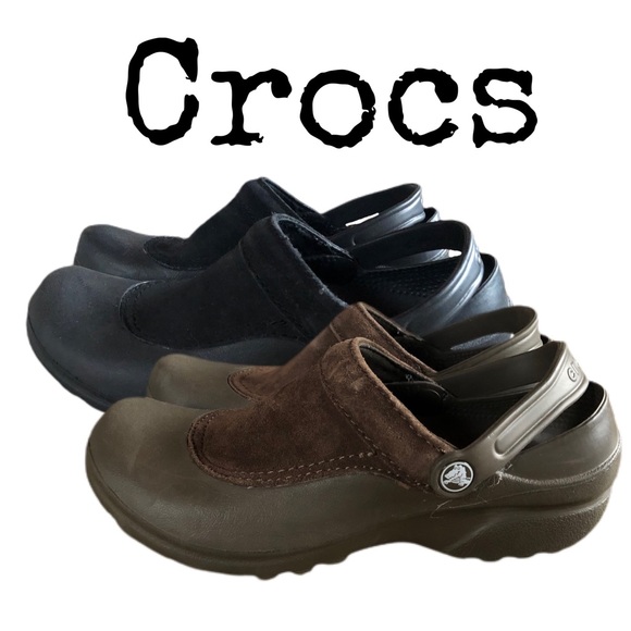 CROCS | Shoes | Womens Croc Clogs With Leather Suede Uppers | Poshmark